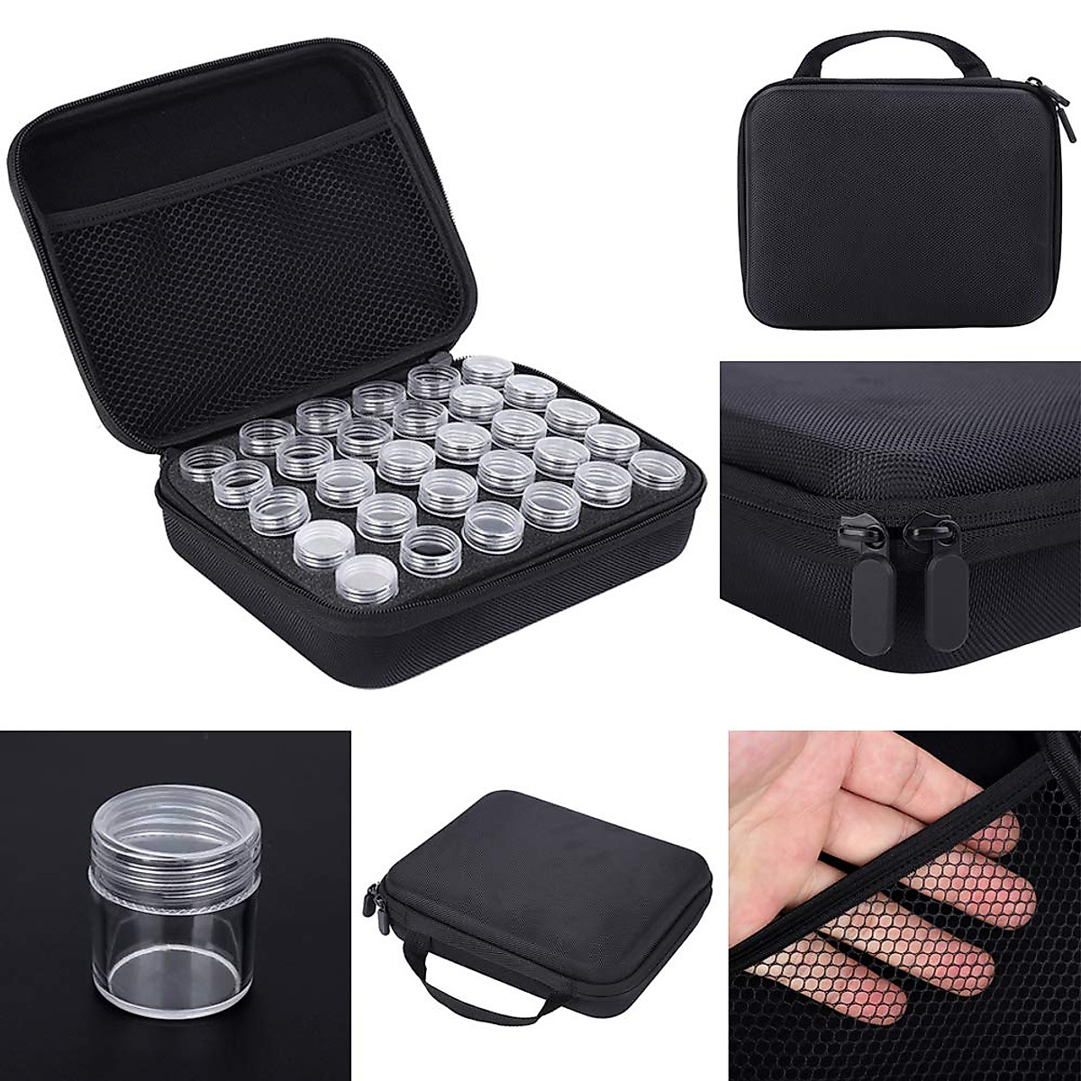 Joyzan Embroidery Diamond Storage Box, 30 Slots Compartments Clearly Double Seal Painting Storage Containers Case Organizer for DIY Art Craft Nail Diamonds Bead (Black)