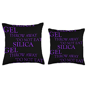 Silly Snacky Snacks DO NOT EAT SILICA GEL Purple Black Desiccant Silica Gel Pack DO NOT EAT Away Throw Pillow, 16x16, Multicolor