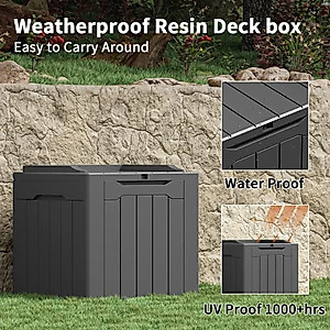Greesum 31 Gallon Resin Deck Box Large Outdoor Storage for Patio Furniture, Garden Tools, Pool Supplies, Weatherproof and UV Resistant, Lockable, Dark Grey
