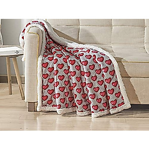 Décor&More Amor Eterno Be Mine Love Collection Valentine's Day Heart Ultra Plush Throw Blanket (50" x 60") with Sherpa Backing - Red Hearts