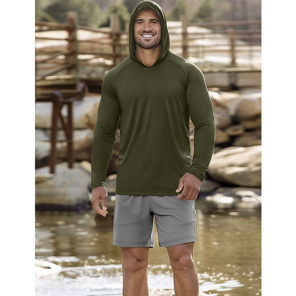 Zengjo Lightweight Hoodie Men Athletic UV Protection(Army Green,M)