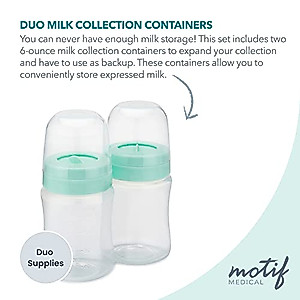 Motif Medical Breast Milk Storage Bottles for The Duo Breast Pump - Two 160mL Bottles for Breast Pump, with Sealing Discs and Lids - Milk Collection Containers