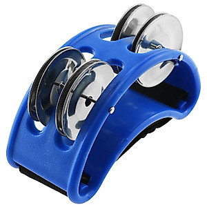 E-outstanding Foot Tambourine Guitar Drum Percussion Companion Metal Jingle Bell Musical Instrument, Blue