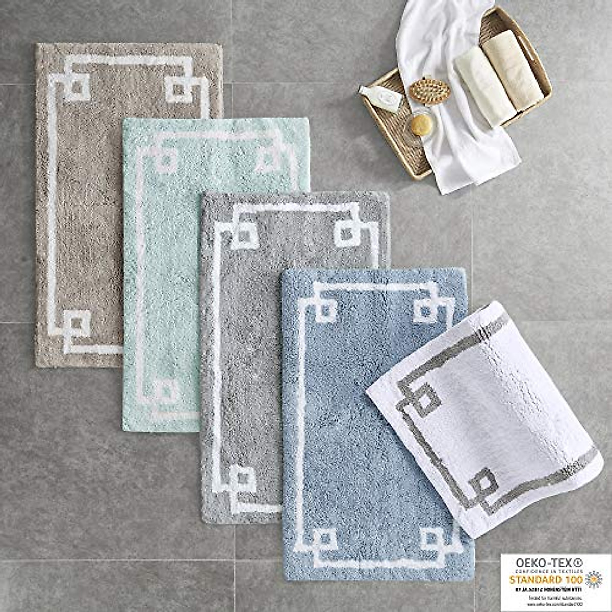 Madison Park Evan 100% Cotton Bathroom Rug Non Slip Backing-Luxrurious Tufted Plush Bath Mat Absorbent, Quick Dry, Spa Design Shower Room Décor, 24x72, Seafoam