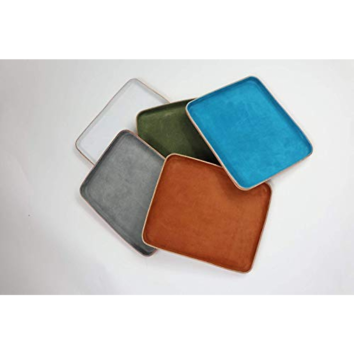 Molded Leather Valet Tray Large. Olive suede interior. Organizing accessories to store lifestyle Essentials. Home Decor