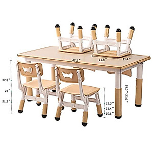 MOCUTEEN Kids Table and 4 Chair Set Height Adjustable Toddler Table and Chair Set Graffiti Desktop Max 330lbs Kids Activity Art Table for Daycare Classroom Home Age 2-12 Grain Burlywood