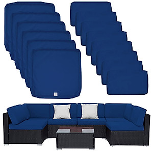 ClawsCover 14 Pack Outdoor Patio Seat and Back Cushion Replacement Covers Fit for 7Pieces 6-Seater Wicker Rattan Furniture Set Sectional Sofa Chair Couch,Aegean Blue-Include Covers Only (Large)