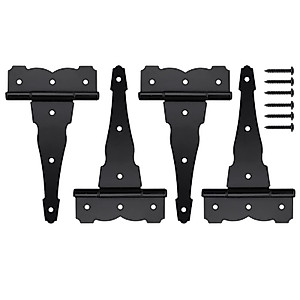 HOME MASTER HARDWARE 8 in Heavy Duty Decorative T Strap Hinge Rustproof Iron Black Gate Hinge,Tee Hinges for Storage Sheds, Gates Barns with Screws (4 Pack)
