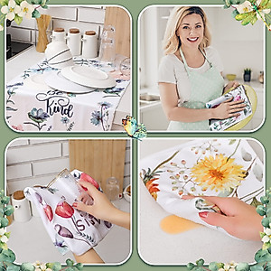Cunhill 4 Pcs Spring Floral Kitchen Towels Decorative Dish Towels Absorbent Hand Towels Flower Terrycloth Tea Towels Reusable Towels Dishcloth Kitchen Gift for Summer Women Bathroom Home Housewarming