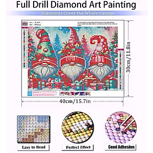 Diamond Art Kits for Adults Gnomes Diamond Painting Christmas Kits for Adults Beginners Round 5D Paint by Diamonds Gem Dots Art Gnomes Painting Crafts Kits Home Decor Gifts 12x16in (Christmas Gnomes)