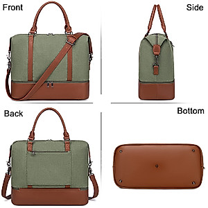 Bluboon Women Ladies Carry-on Tote Weekender Bag with Shoe Compartment, Canvas Overnight Travel Duffle Bag in Trolly Handle