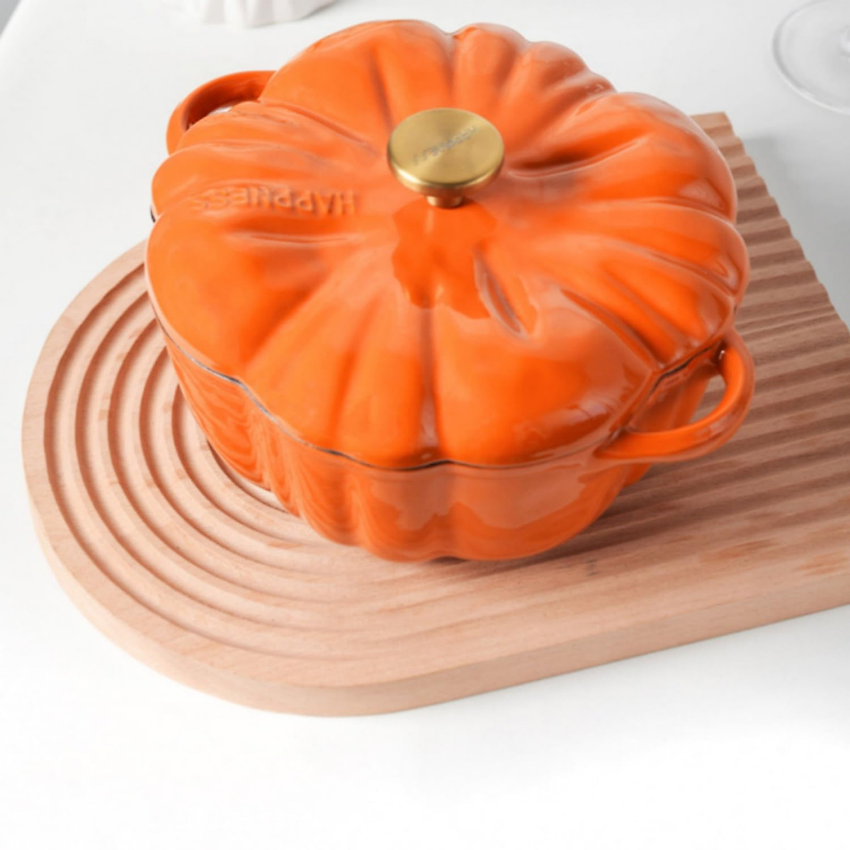 Enameled Cast Iron Dutch Oven with Lid –Pumpkin Cocotte – Non Stick Dutch Oven Pot – Sturdy Ovenproof Stockpot Cookware – Enamelled Cooking Pot – Oversized Handles (1.6-quart)