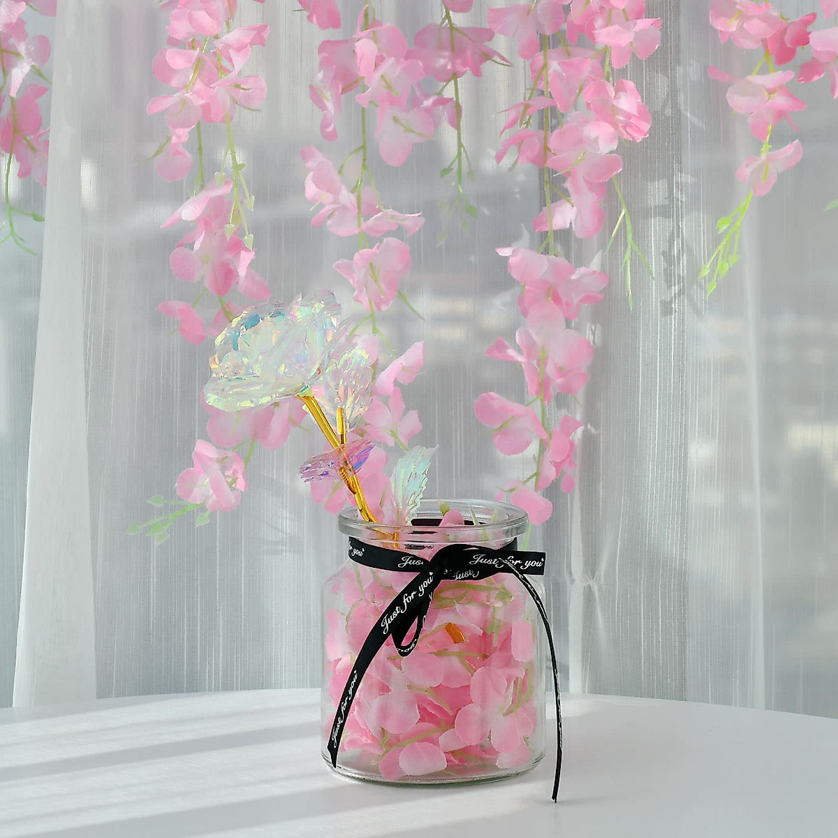 Mandy's 12pack Pink Fake Flowers Artificial Silk Wisteria Vine Ratta Hanging Fake Plants 43” for Home Party Wedding Decorations