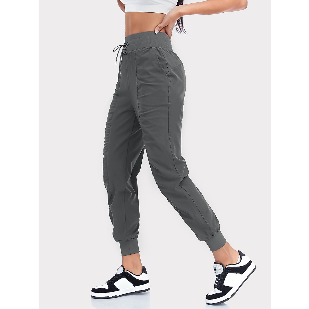 VUTRU Women's Drawstring Waist Joggers with Pockets, Lightweight Quick Dry Soft Sports Pants Workout Lounge Running Grey
