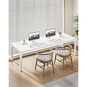 LITTLE TREE Two Person Desk, 78.7 Inches Extra Long Computer Desk, Wooden Large Office Desk with Strong Metal Legs, Double Desk for 2 People, Writing Table Study Desk for Home Office, White