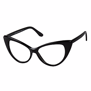 ShadyVEU Super Cat Eye Vintage Inspired Fashion Mod Clear Lens Sunglasses (Black Frame, Clear Lens)