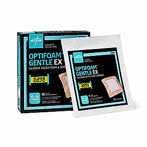 Medline Optifoam Gentle EX Bordered Foam Adhesive Dressing, 6" x 6" Square (10 Count)