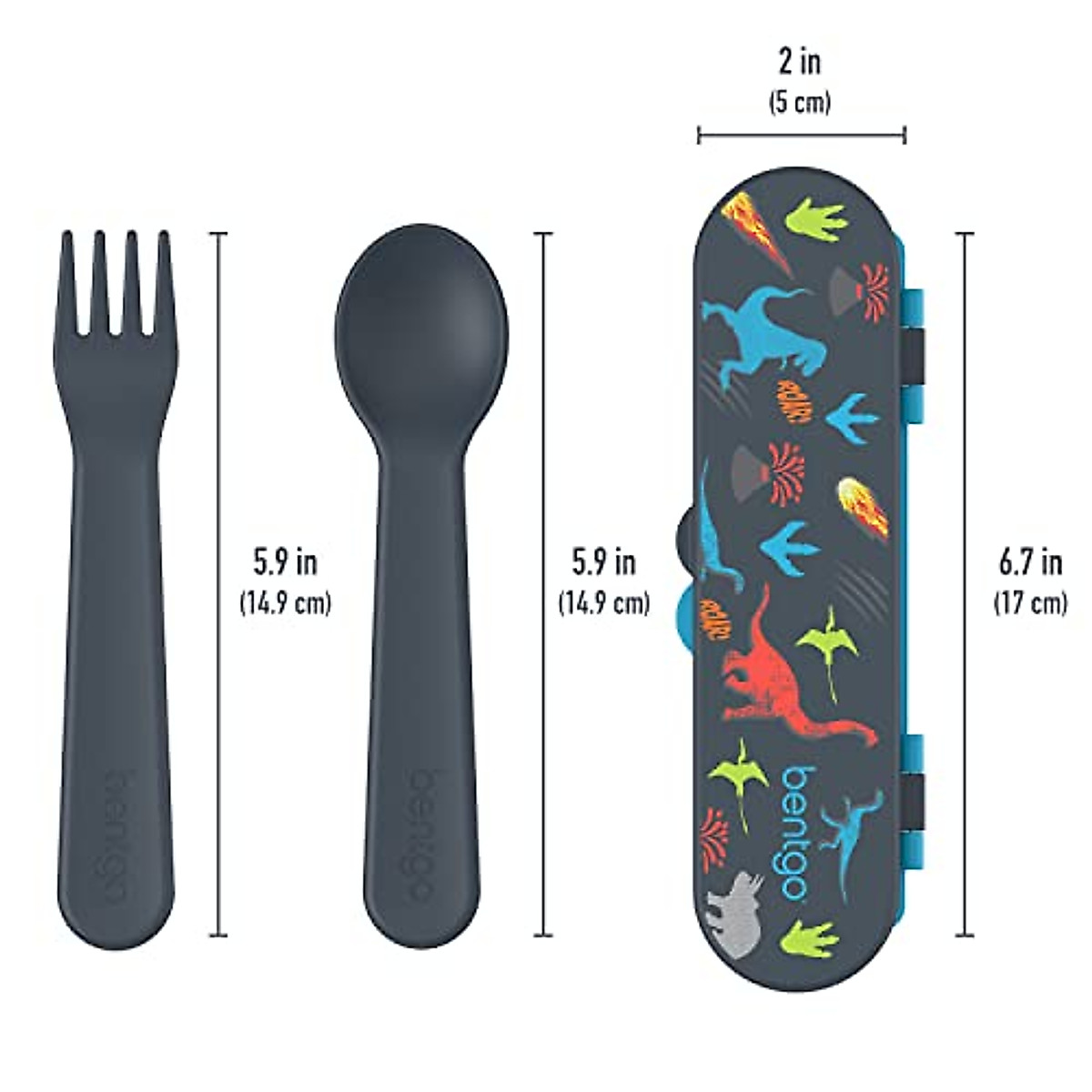 Bentgo® Kids Utensil Set - Reusable Plastic Fork, Spoon & Storage Case - BPA-Free Materials, Easy-Grip Handles, Dishwasher Safe - Ideal for School Lunch, Travel, & Outdoors (Dinosaur)