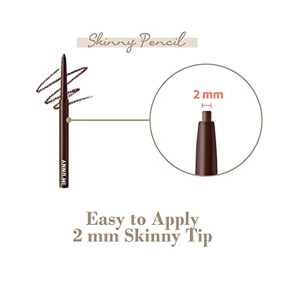 IM UNNY Skinny Fit Slim Eyeliner Pencil (S02. Deep Brown), All Day Waterproof, Ultra-Pigmenetd, Long Lasting Gel Soft Touch For Easy Drawing Vivid Color, 1 Count