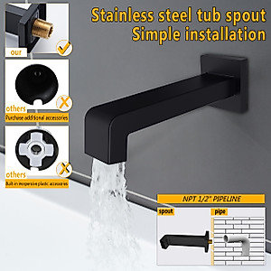 SOOOHOT Shower Fixtures, Black Shower Faucet Set with 12 Inch Matte Black Shower Head and Tub Spout, Black Shower Head and Handle Set (Valve Included)