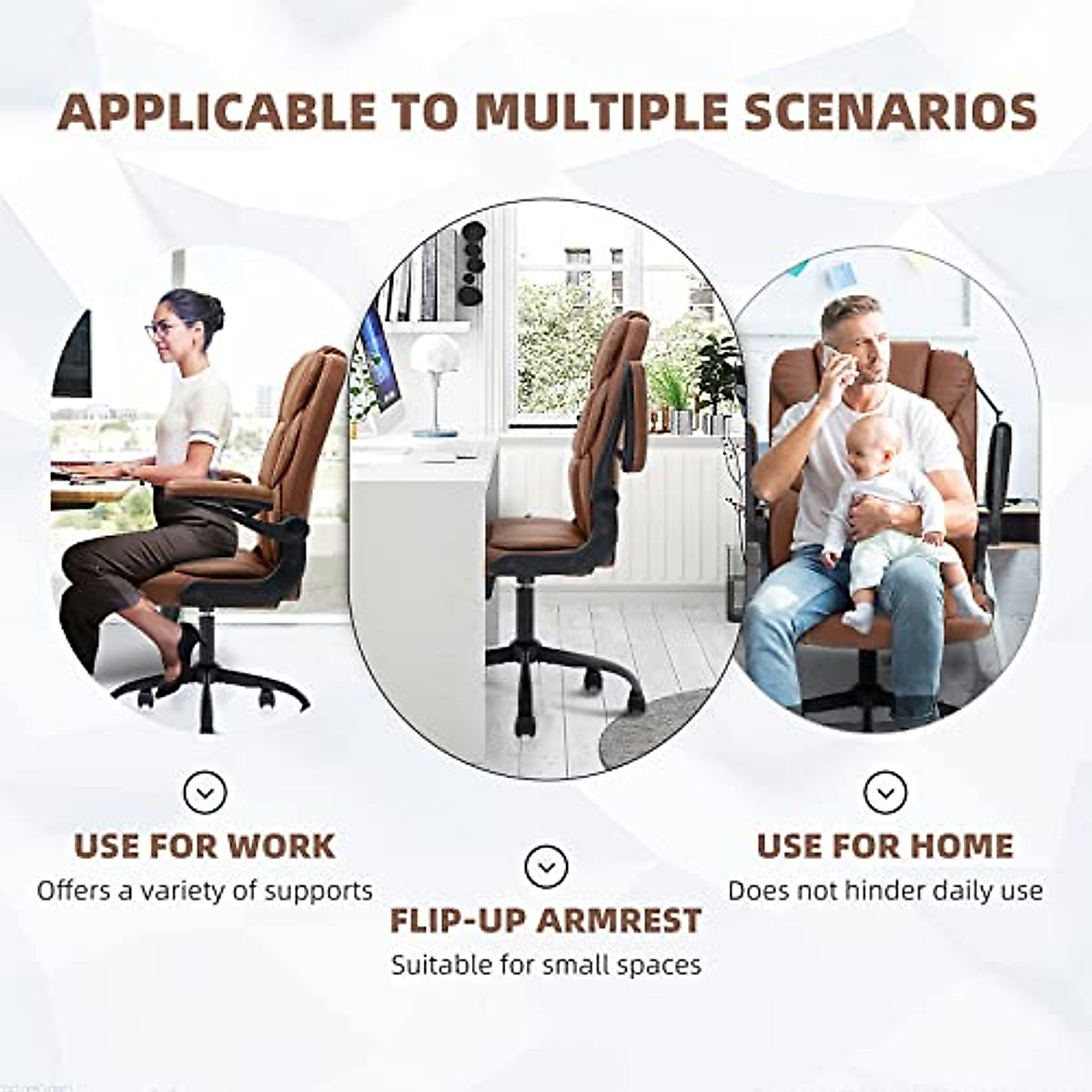 SEATZONE Office Desk Chair, High Back Ergonomic Managerial Executive Chairs, Headrest and Lumbar Support Desk Chairs with Wheels and Armrest, Camel