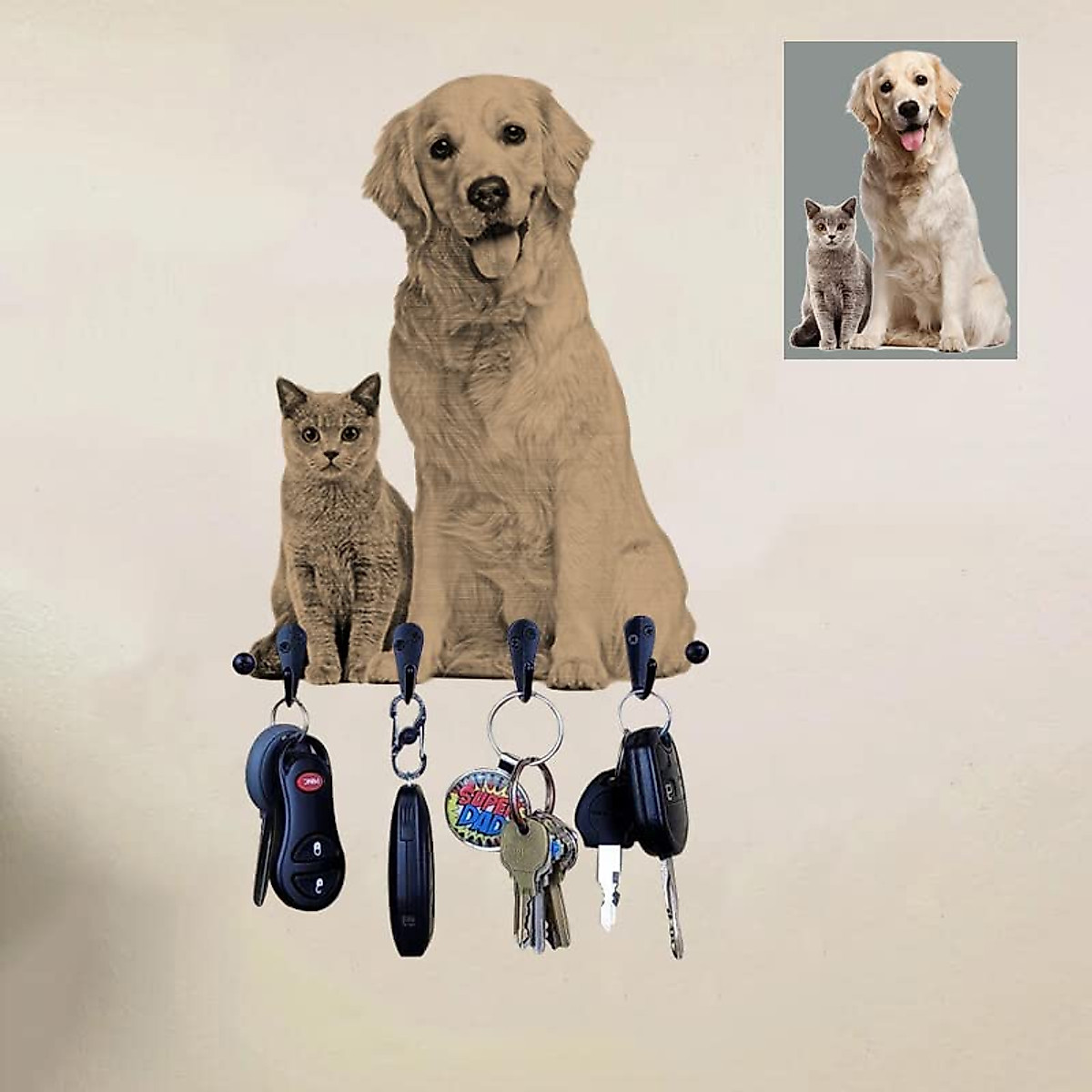 Personalized Photo Key Holder Customized Key Rack Gifts for Anniversary Custom Key Hanger 4 Hooks Wall Wooden Decorative Family Sign with Hooks for Wedding Housewarming Key Rack