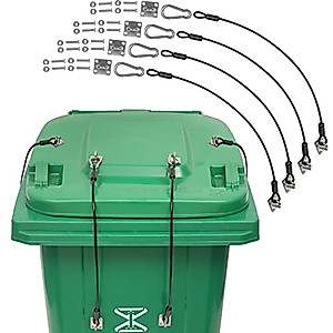 (4-Pack) Garbage Can Lock, Trash Can Lock Kit with Nylon Coated Wire Ropes, Stainless Steel Hasps, Mounting Hardware, Bonus Self-Tapping Screws