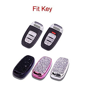 3 Buttons 3D Bling Smart keyless Remote Key Fob case Cover for Audi A3 S3 RS3 A4 S4 RS4 A5 S5 RS5 A6 S6 RS6 A7 S7 RS7 A8 S8 Q3 SQ3 Q5 SQ5 Q7 TT TTs TT RS (Black)
