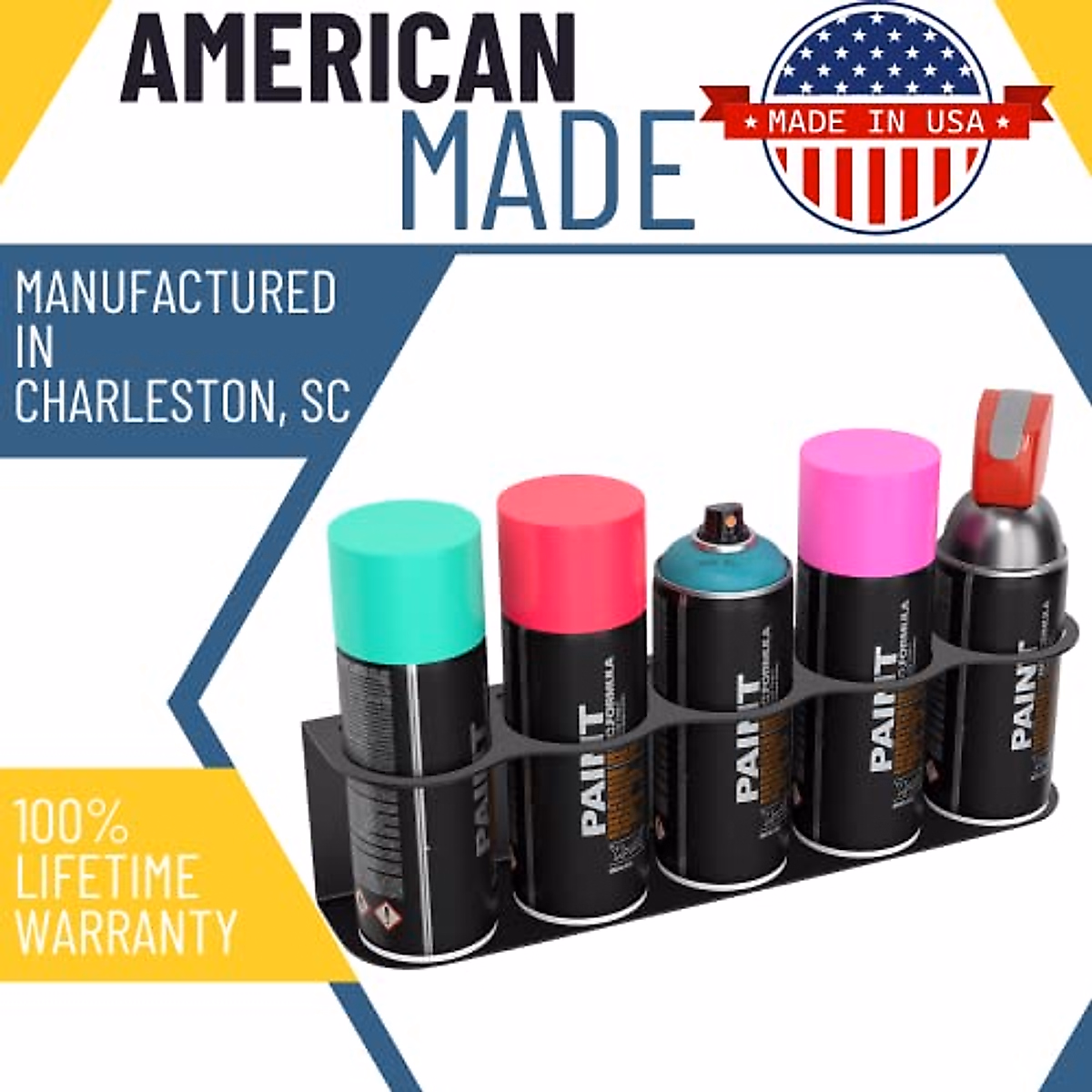 Koova 5 Aerosol Spray Can Holder | Easy Install Wall Mount | Heavy-Duty Powder Coated Steel Storage Rack for Garage & Home | Craft Workspace Paint Bottle Organizer | Hardware Included | USA Made