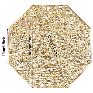 U'Artlines Octagonal Placemats Hollow Out Mats Vinyl Non-Slip Heat Insulation Kitchen Table Mats(Octagonal Gold, 6pcs)