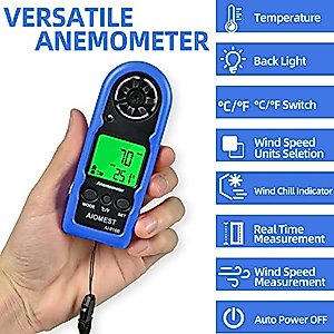 Digital Anemometer, Mini Handheld Wind Speed Gauge Measuring Air Flow Velocity Temperature, Weather Velometer with Max/AVG/Current Wind Chill for HVAC Shooting Sailing