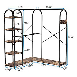 Tribesigns L Shape Clothes Rack, Corner Garment Rack with Storage Shelves and Hanging Rods, Space-Saving Large Open Wardrobe Closet for Bedroom