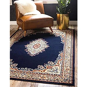Unique Loom Reza Collection Traditional Persian Style Area Rug, 6 x 9 ft, Navy Blue/Ivory