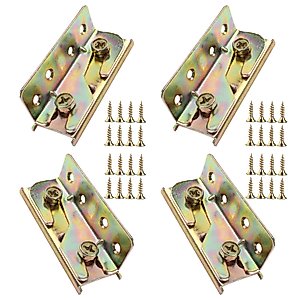 Bed Frame Hardware Bed Rail Brackets - Wooden Bed Frame Connectors with Screws for Headboards Footboards - Heavy Duty Non-Mortise Bed Rail Fittings（Set of 4）