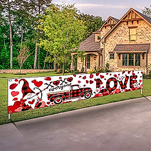 Valentine's Day Banner Yard Sign Red Buffalo Plaid Gnome Large Yard Sign Banner with XOXO Everyone Rose Heart for Valentine’s Day Outdoor and Indoor Decoration