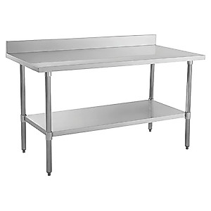 Kratos Stainless Steel Kitchen Prep Table 48"x24" with Backsplash and Undershelf, NSF Worktable for Restaurants - 18ga/430SS (28W-033)
