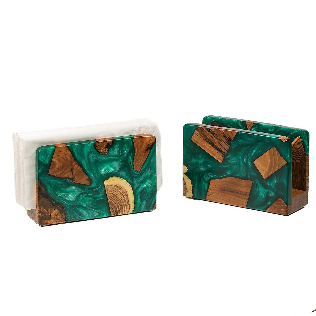 RWA resinwood.art – Luxury Wooden Napkin Holder for table decoration. Modern Napkin Storage Dispenser Decor for Home, Kitchen, Restaurant, Café and Bar (Emerald Green, rectangular)