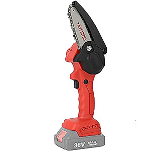Mini Cordless Chainsaw Kit, 4 Inch One-Hand Handheld Electric Portable Chainsaw with 36V 2pcs Batteries for Garden Pruning, Bonsai Trunk, and Firewood (Red)…