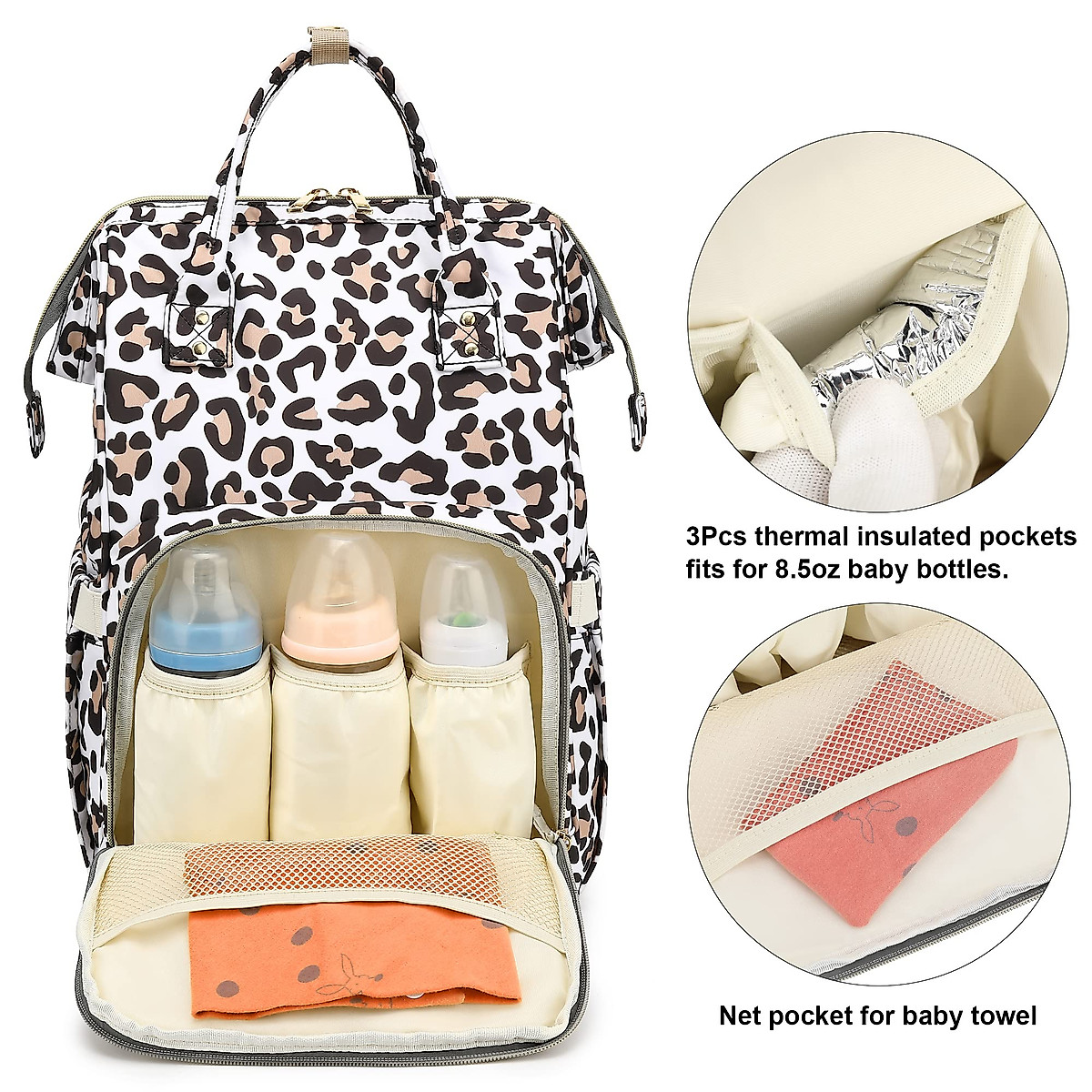 Yusudan Leopard Diaper Bag Backpack for Baby Boys Girls, Waterproof Large Nappy Bags for Mom & Dad