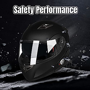 FreedConn Motorcycle Bluetooth Helmet,Bluetooth Integrated Modular Flip up Full Face Motorcycle Helmet,Dual Visor Modular Bluetooth Helmet,DOT Approved Helmets with Gloves(Matte Black,Large)