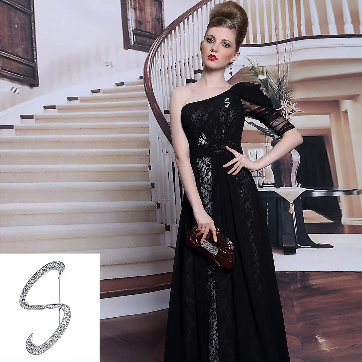 Letter Brooch Pins Initial Rhinestone Brooch for Women Crafts Silvery D