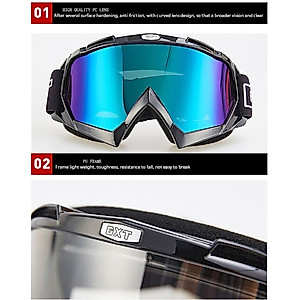 Wonzone Off Road Riding Motorcycle Goggles Windproof Snowboard Ski Goggles Eyewear Adjustable UV Protective Outdoor Glasses Motorcycle Cross-country Goggles (Black Frame White Dot, Rainbow)