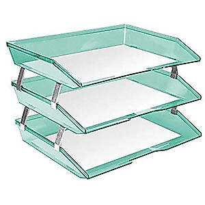 Acrimet Facility 3 Tier Letter Tray Side Load Plastic Desktop File Organizer (Clear Green Color)