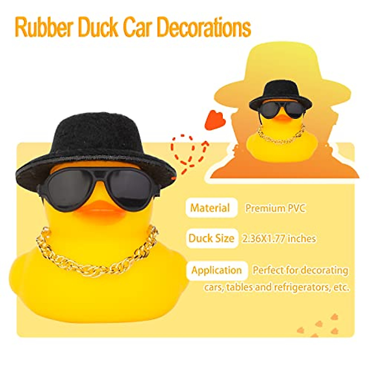 MuMyer Rubber Duck Car Ornaments Duck Car Dashboard Decorations for Car Dashboard Decoration Accessories with Mini Hat Swim Ring Necklace and Sunglasses
