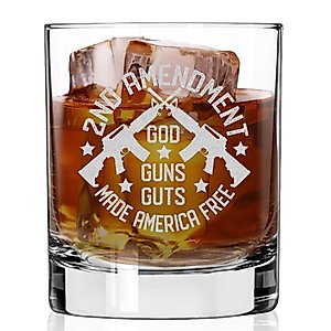 Lucky Shot - 2nd Amendment God Guns Guts Whiskey Glass | Novelty Old Fashioned Wine Glasses | Old Fashioned Wine Glass Gifts | Independence Day Gift (11 oz)