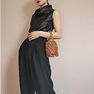 YUSHINY Women Amber Colored Transparent Acrylic Beaded Handmade Bucket Bag for Wedding Party