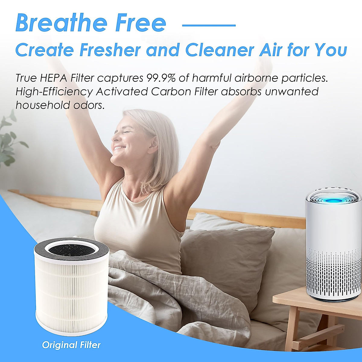 Flintar VK-6067B H13 True HEPA Replacement Filters, Compatible with Vremi and HOKEKI VK-6067B Air Purifier, 3-in-1 H13 Grade True HEPA and Activated Carbon Filter Set (2 - Set)