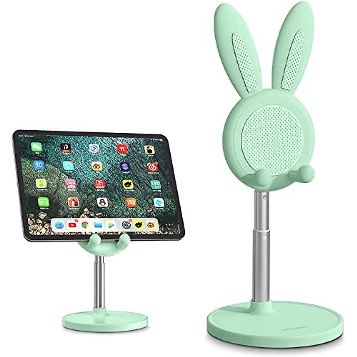 Cute Phone Stand, Adjustable Desktop Bunny Phone Stand Holder, Compatible with All Models of Mobile Phones Such as iPhone, Samsung and Tablets Under 12 Inches Green
