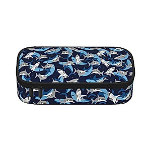 Jwzrene Shark Pencil Case Large Capacity Pen Bag With Zipper Compartment Pencil Pouch Multifunction Stationary Bag For Boy