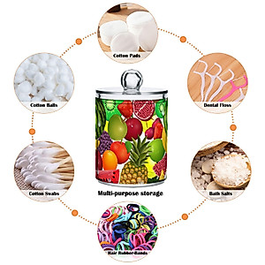 Fruits 2 Pack Qtip Holder Organizer Dispenser Plastic Bathroom Jars Storage Containers with Lids Clear Jars for Hair Accessories